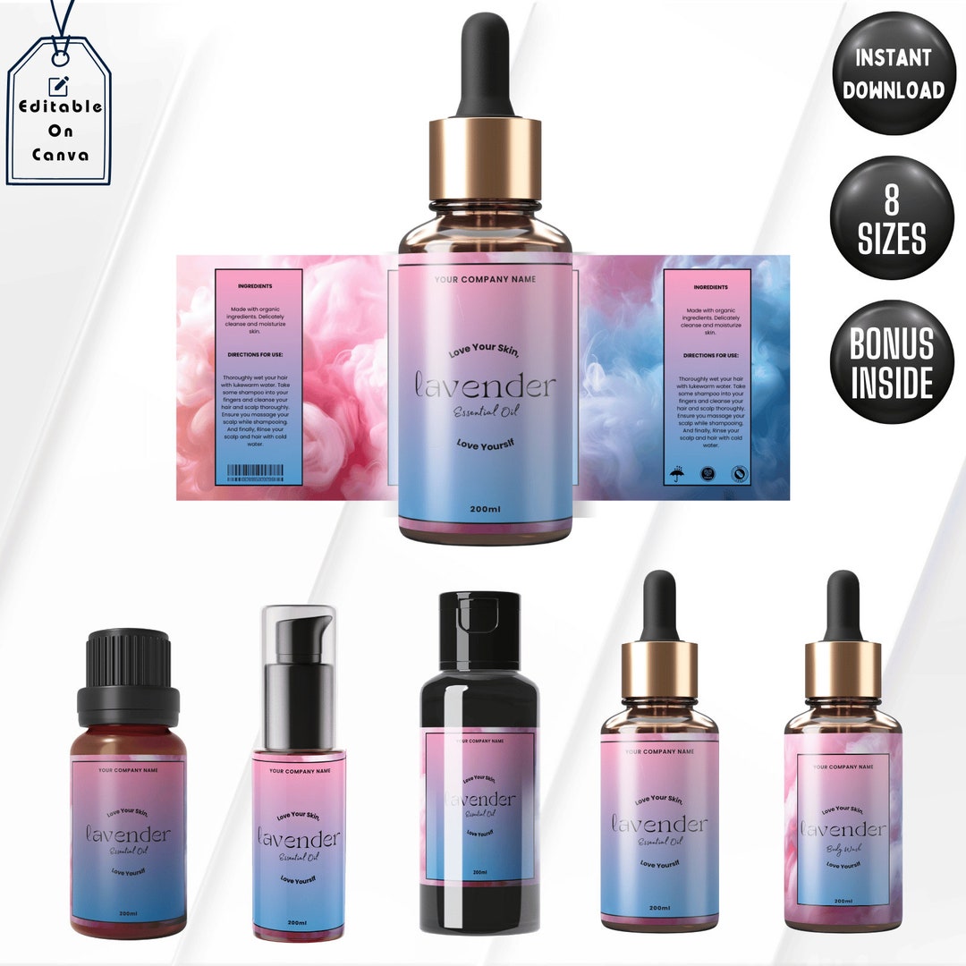 Essential Oil Bottle Label Template, DIY Label Design for Dropper ...