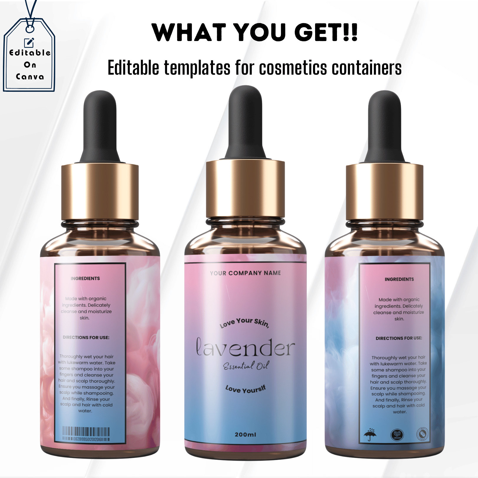 Essential Oil Bottle Label Template, DIY Label Design for Dropper ...
