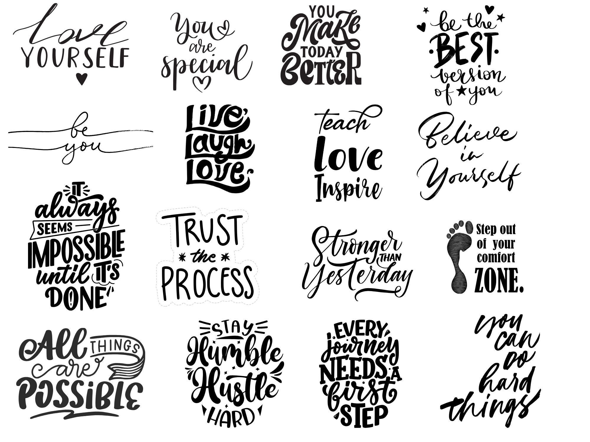 50 Inspirational Quotes Svgs, Self Love Quotes SVG Bundle, Motivational ...