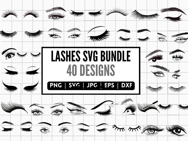 40 Eyelashes SVG Bundle, Lashes and Brows Cut Files, Lashes Laser Files ...