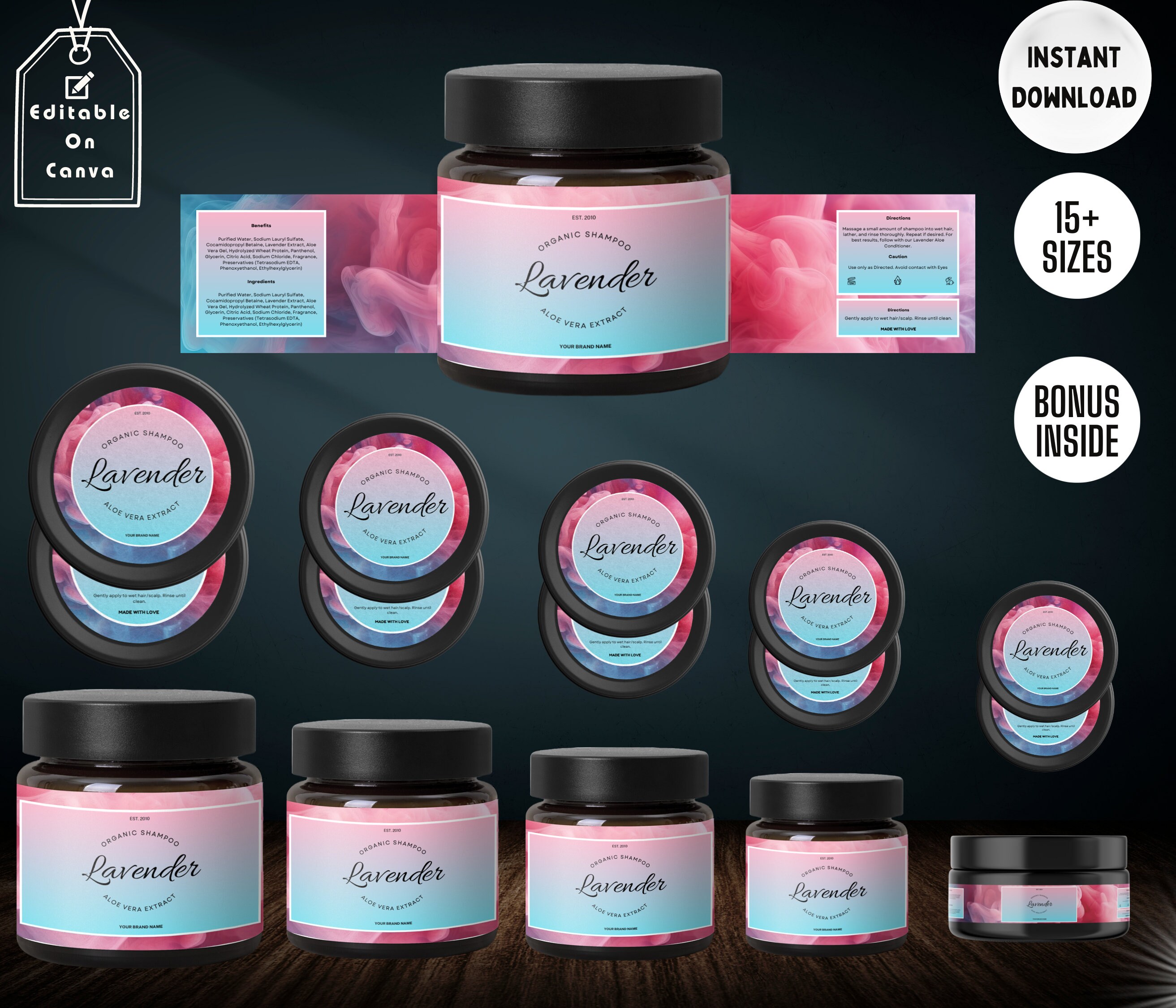 Cosmetic Label Template, Custom Jar Labels, Skincare Products Branding ...