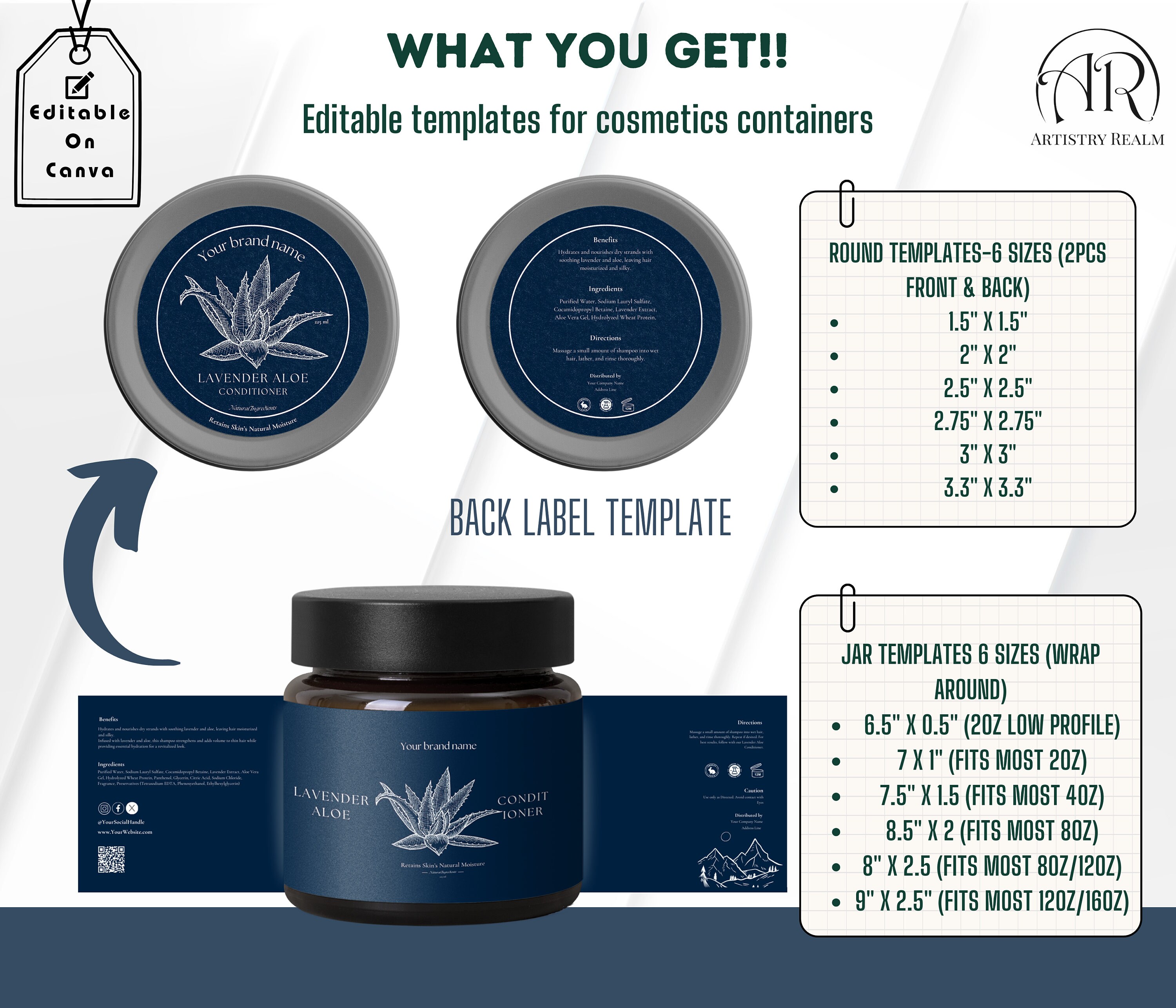 Cosmetic Label Template, Custom Jar Labels, Skincare Products Branding ...