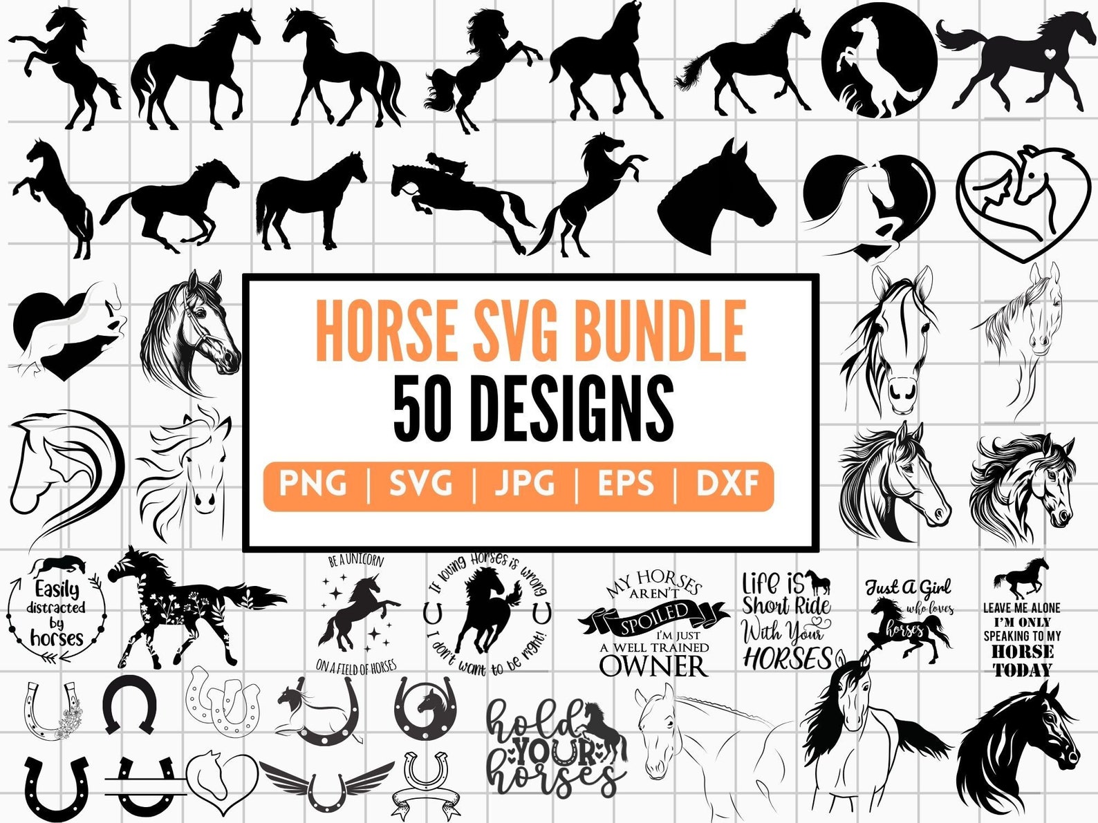 50 Horse SVG Bundle, Horse Head SVG, Running Horse SVG Design, Horse ...