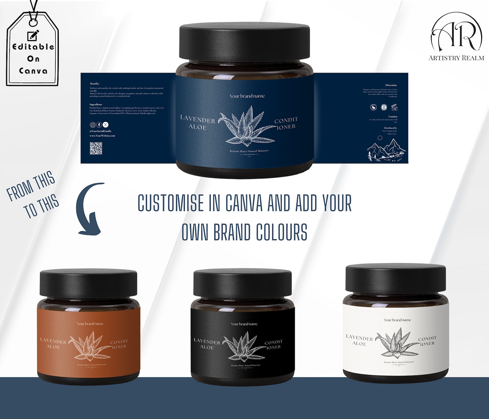 Cosmetic Label Template, Custom Jar Labels, Skincare Products Branding ...