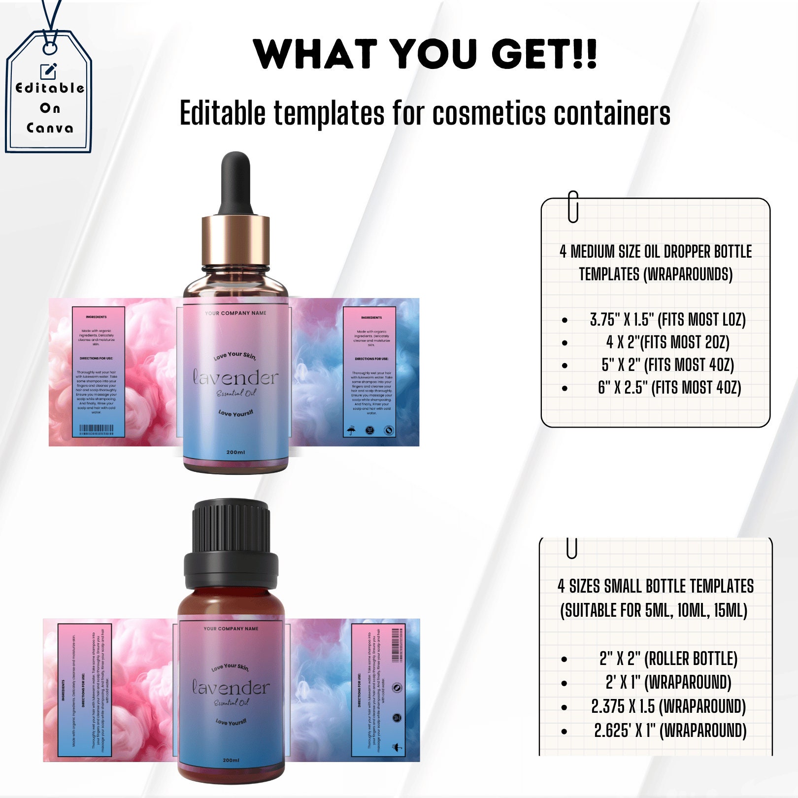 Essential Oil Bottle Label Template, DIY Label Design for Dropper ...