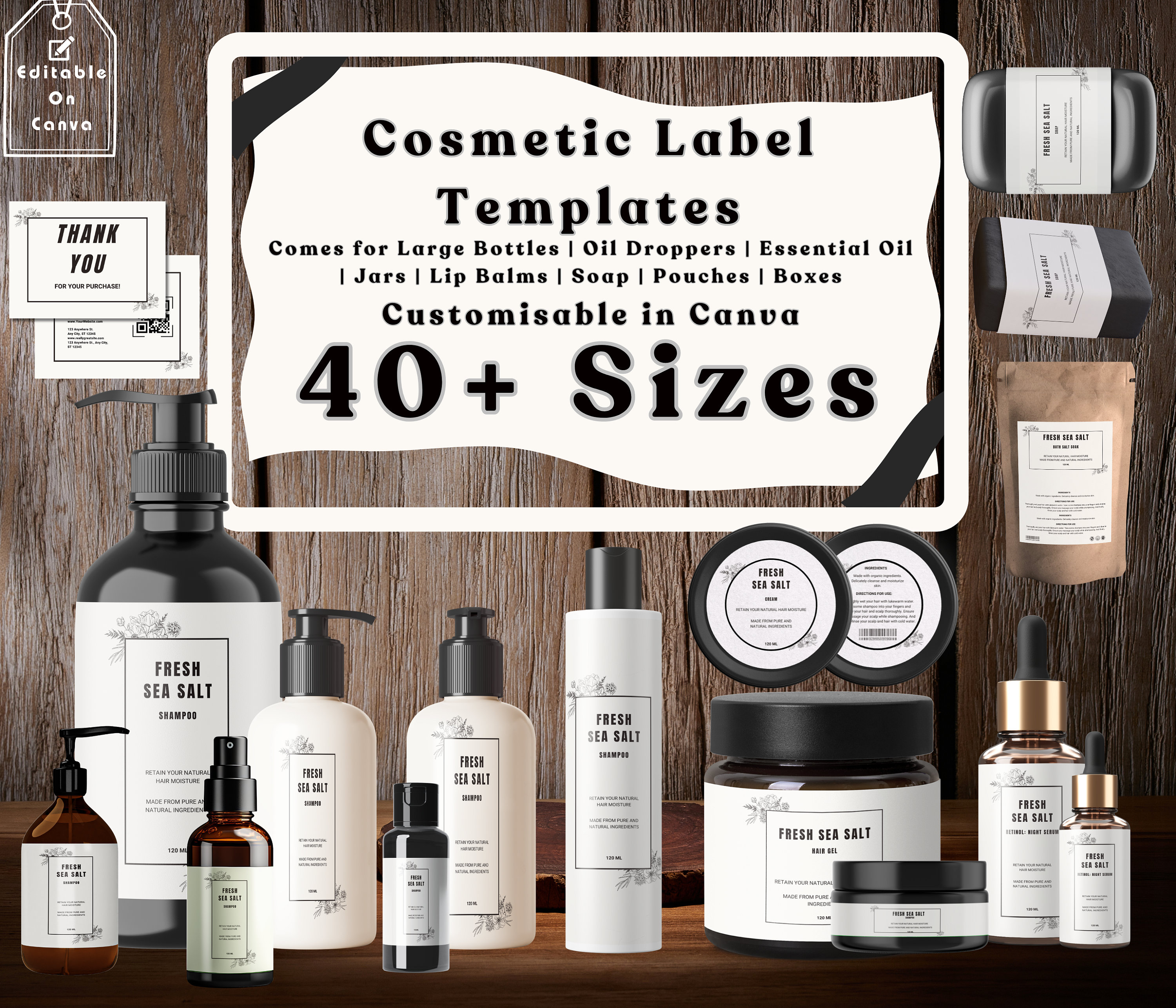 40 Cosmetic Label Template, Custom Jar and Bottle Labels, Skincare ...