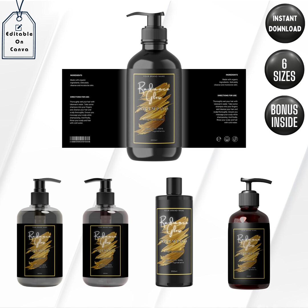 Editable Cosmetic Bottle Labels Template, Large Bottles DIY Custom ...