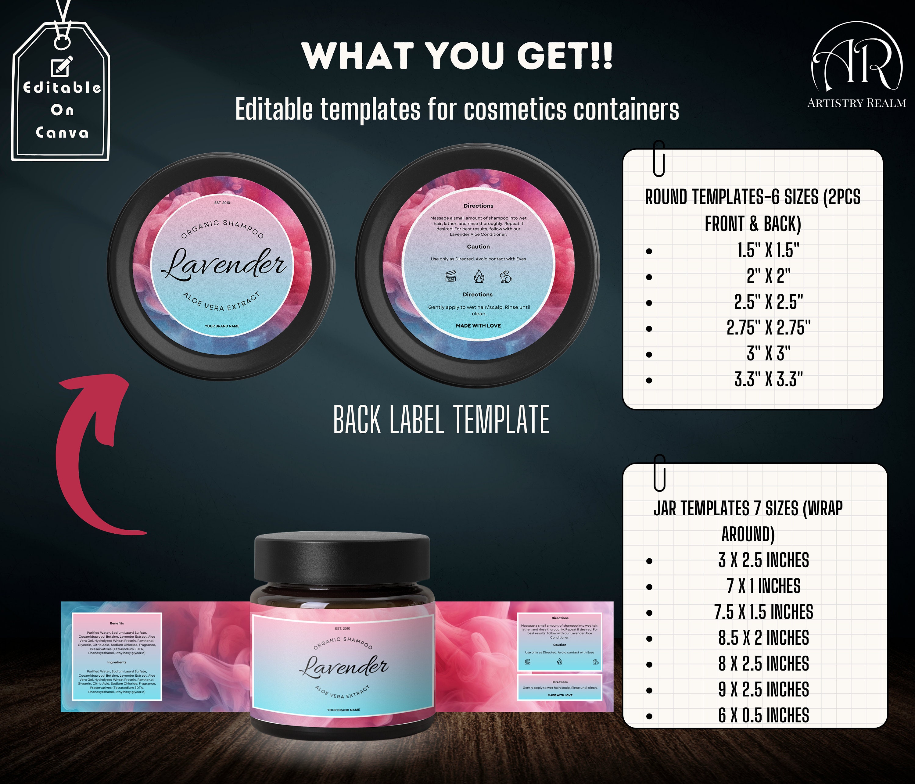Cosmetic Label Template, Custom Jar Labels, Skincare Products Branding ...
