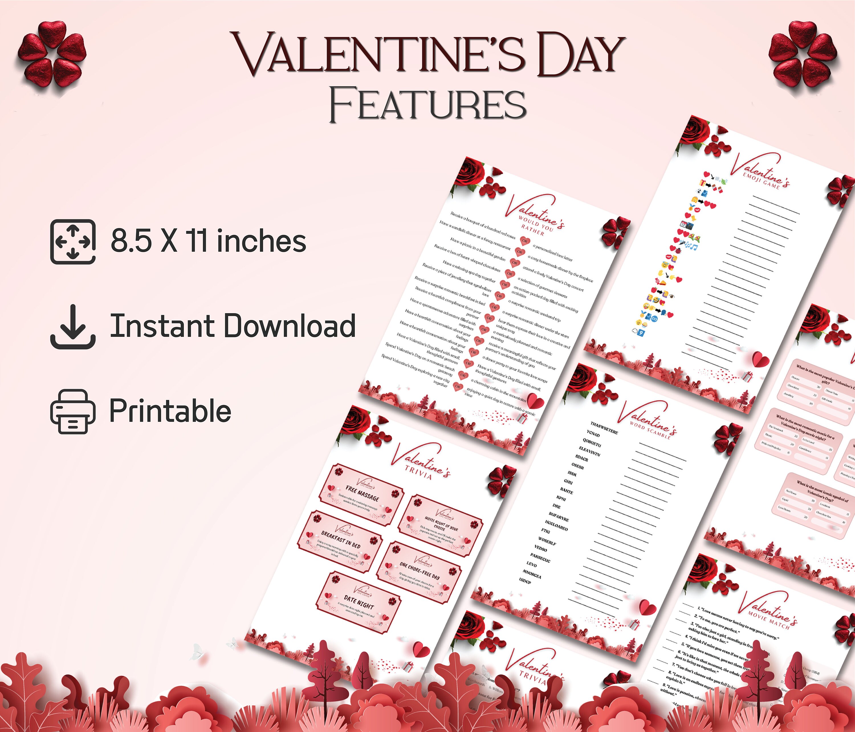 9 Mega Valentines Day Printable Games, Kids Valentines Trivia Bundle ...