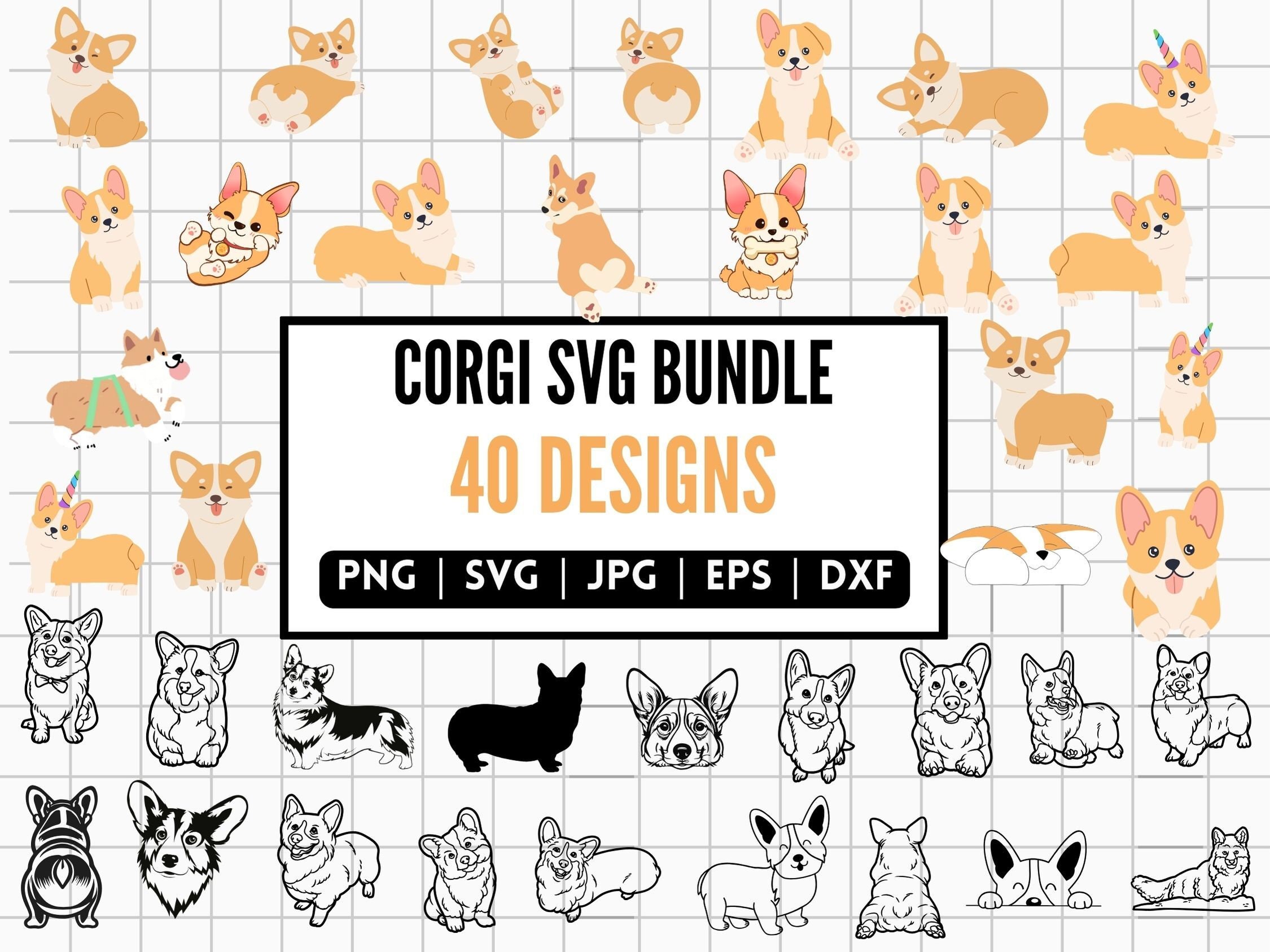 40 Corgi Dog SVG Bundle, Corgi Laser Cut, Corgi PNG Designs, Welsh ...