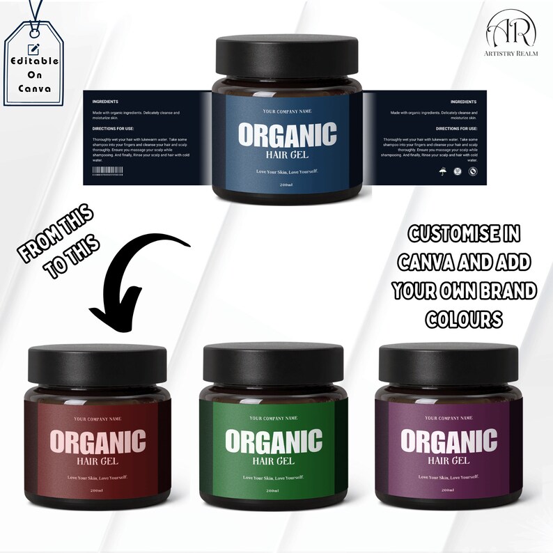 Cosmetic Label Template, Custom Jar Labels, Skincare Products Branding ...