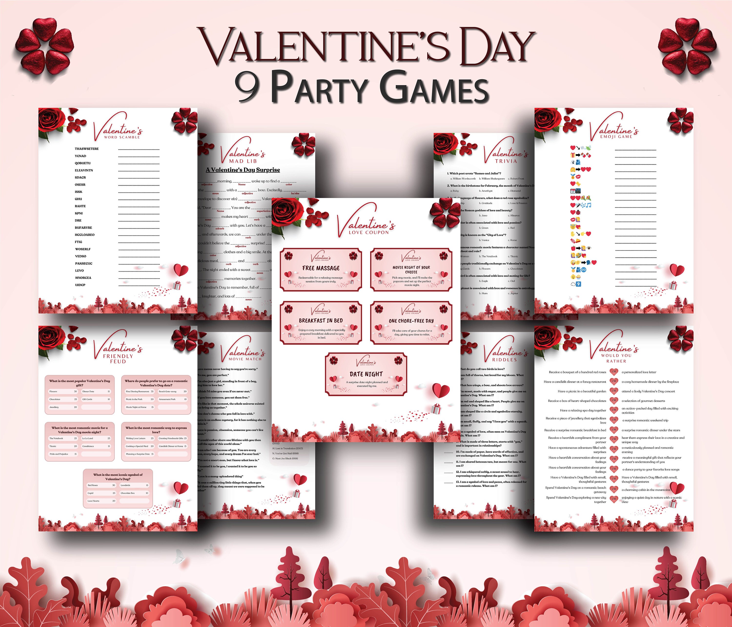 9 Mega Valentines Day Printable Games, Kids Valentines Trivia Bundle ...