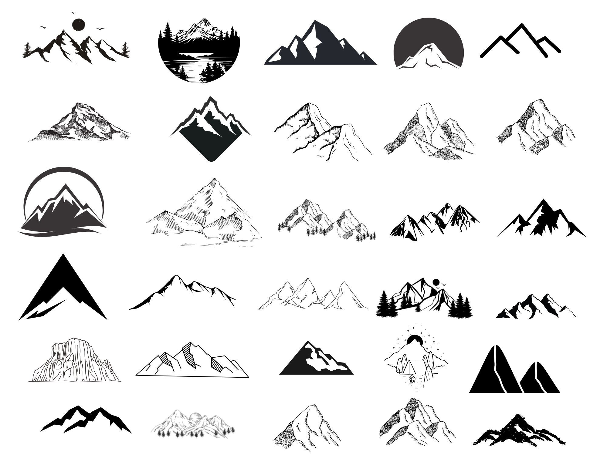 Mountains SVG Bundle, Mountain Ranges Vector Files, Mountain Monogram ...