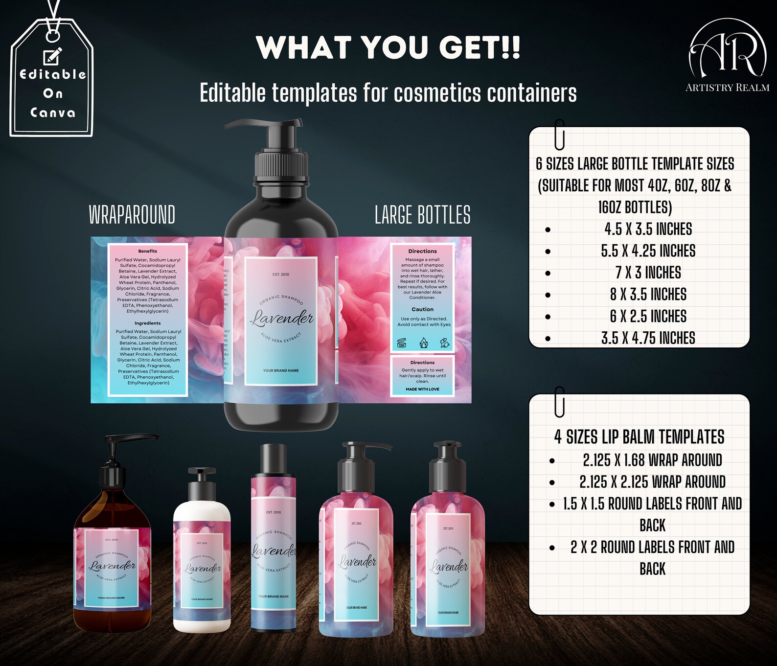 40 Cosmetic Label Template, Custom Jar and Bottle Labels, Skincare ...