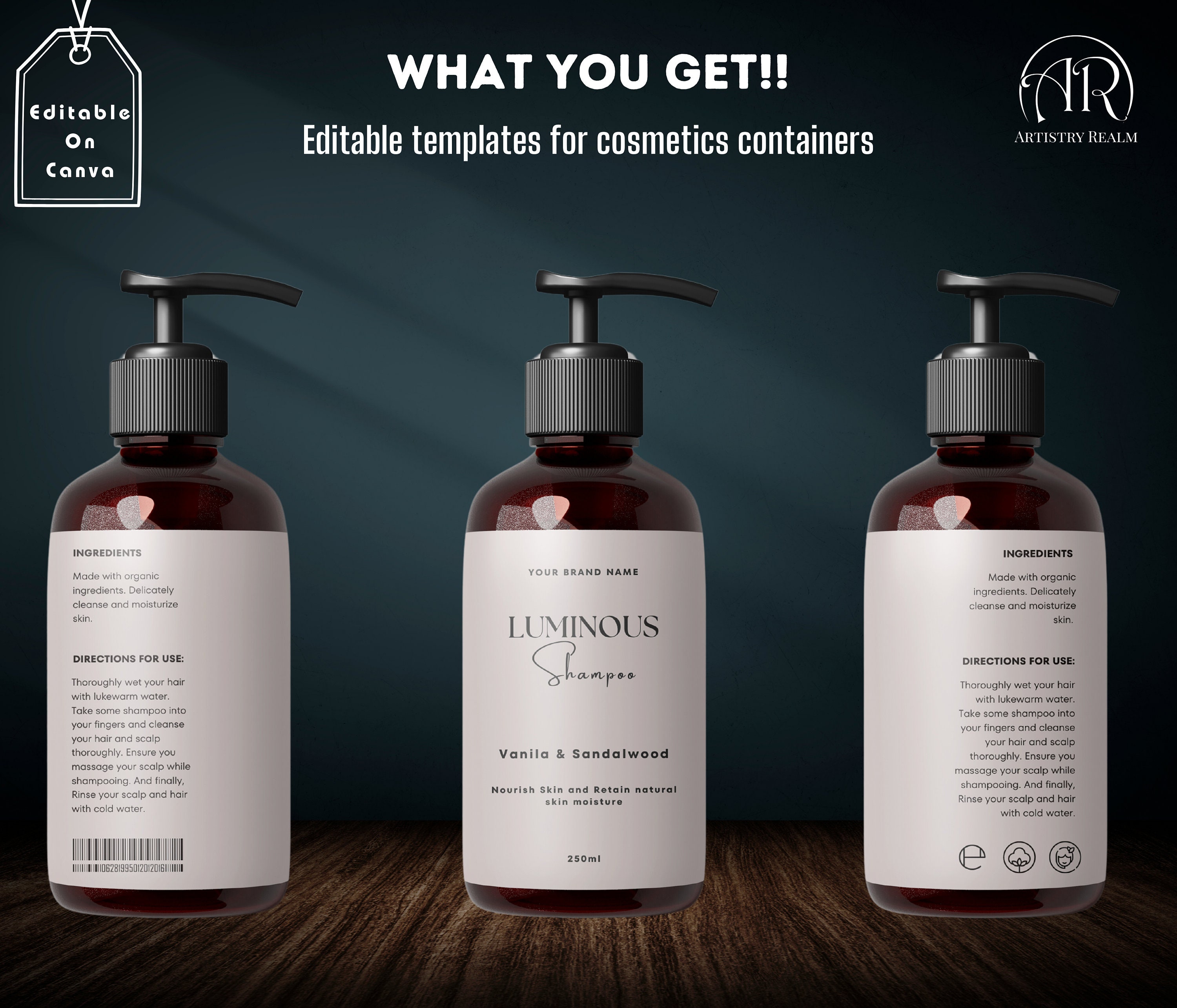 Editable Cosmetic Bottle Labels Template, Large Bottles DIY Custom ...