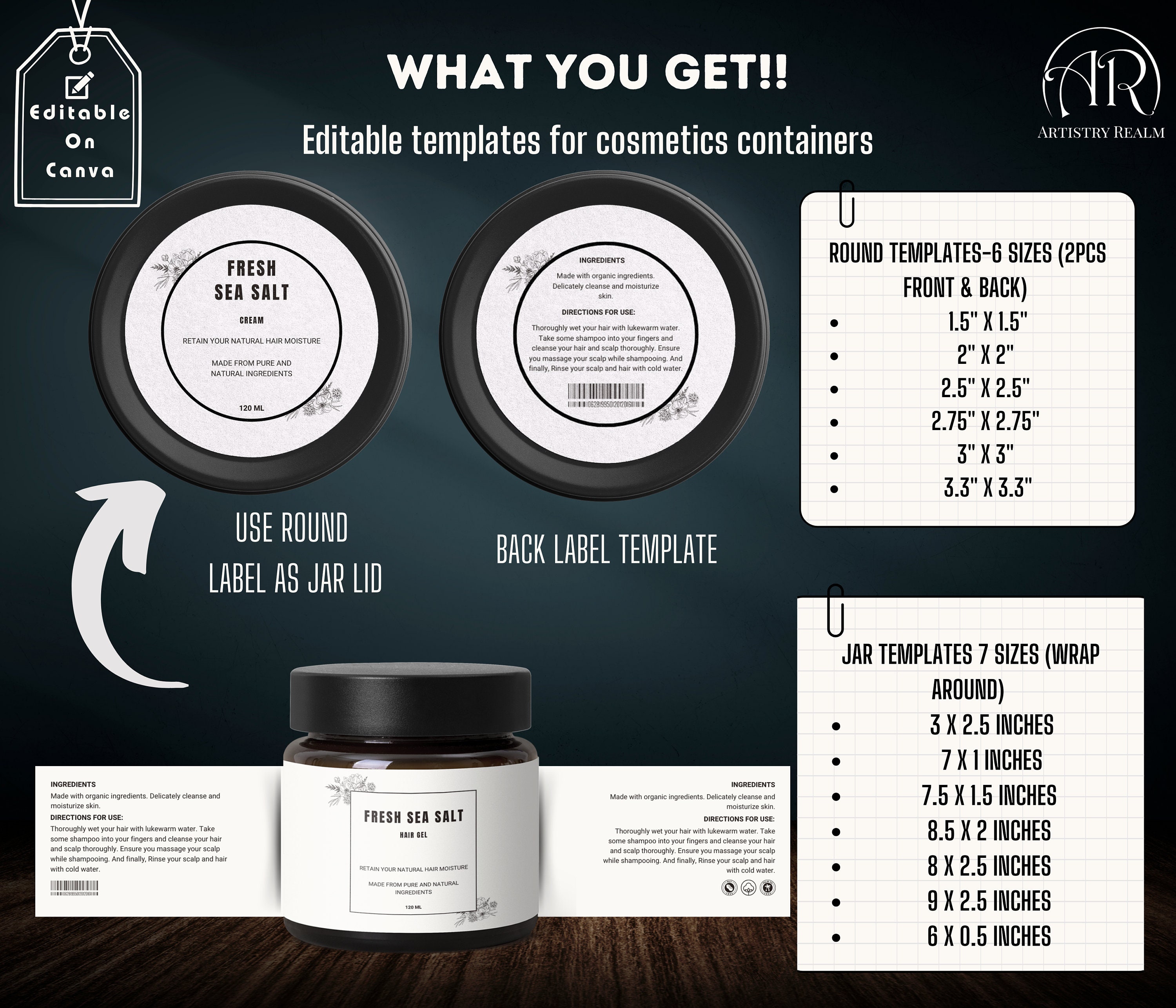 40 Cosmetic Label Template, Custom Jar and Bottle Labels, Skincare ...