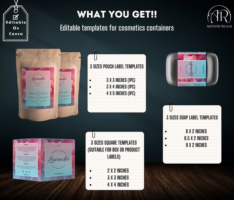 40 Cosmetic Label Template, Custom Jar and Bottle Labels, Skincare ...