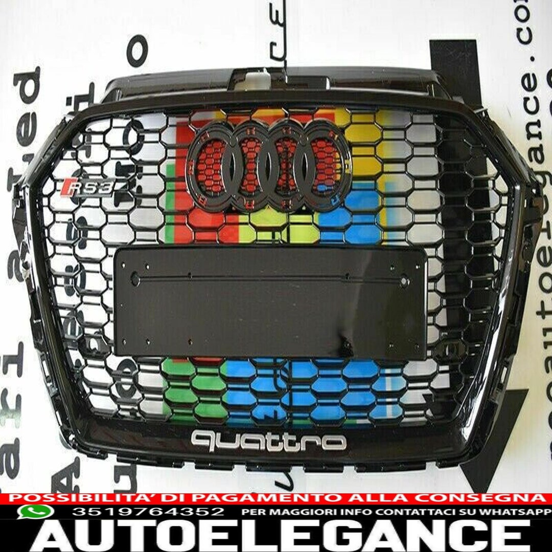 Radiator Grill Suitable for Audi A3 8v 2017-2020 Rs3 Glossy Black Look ...