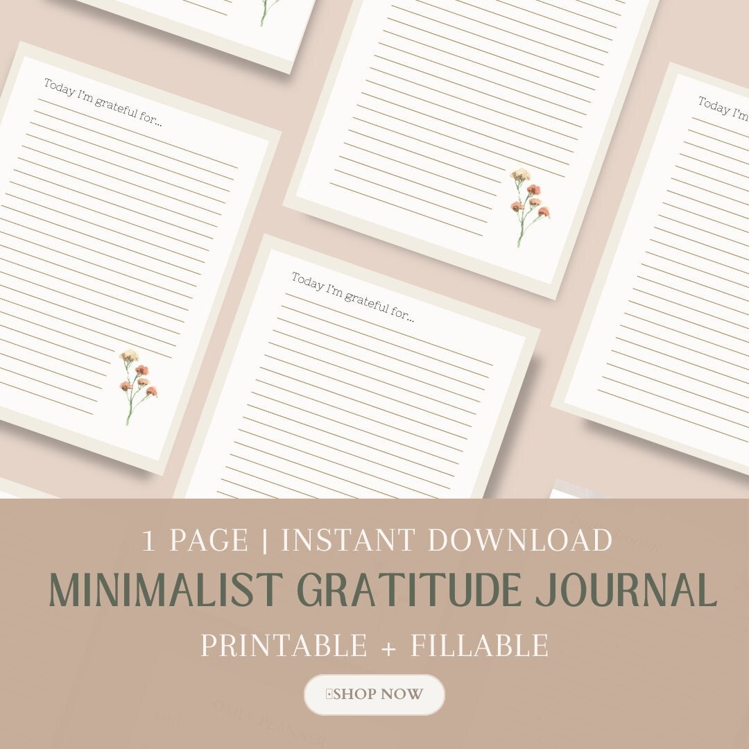 Printable Minimalist Gratitude Journal Page, Fillable Lined Journal ...