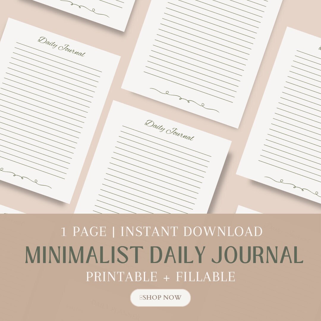 Printable Minimalist Daily Journal Page, Fillable Lined Journal Page ...