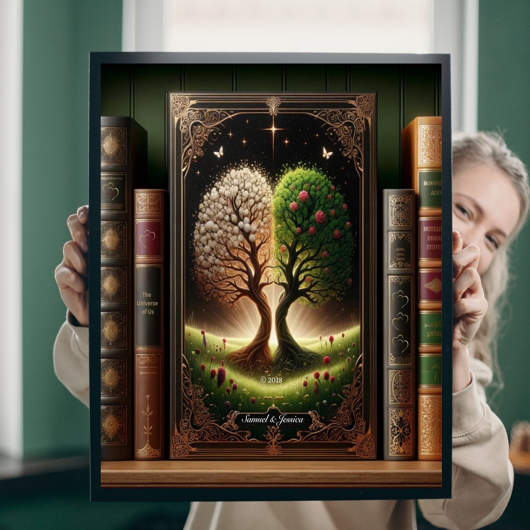 Digital Tree Poster Custom Home Decor Artistic Bookshelf Illustration ...