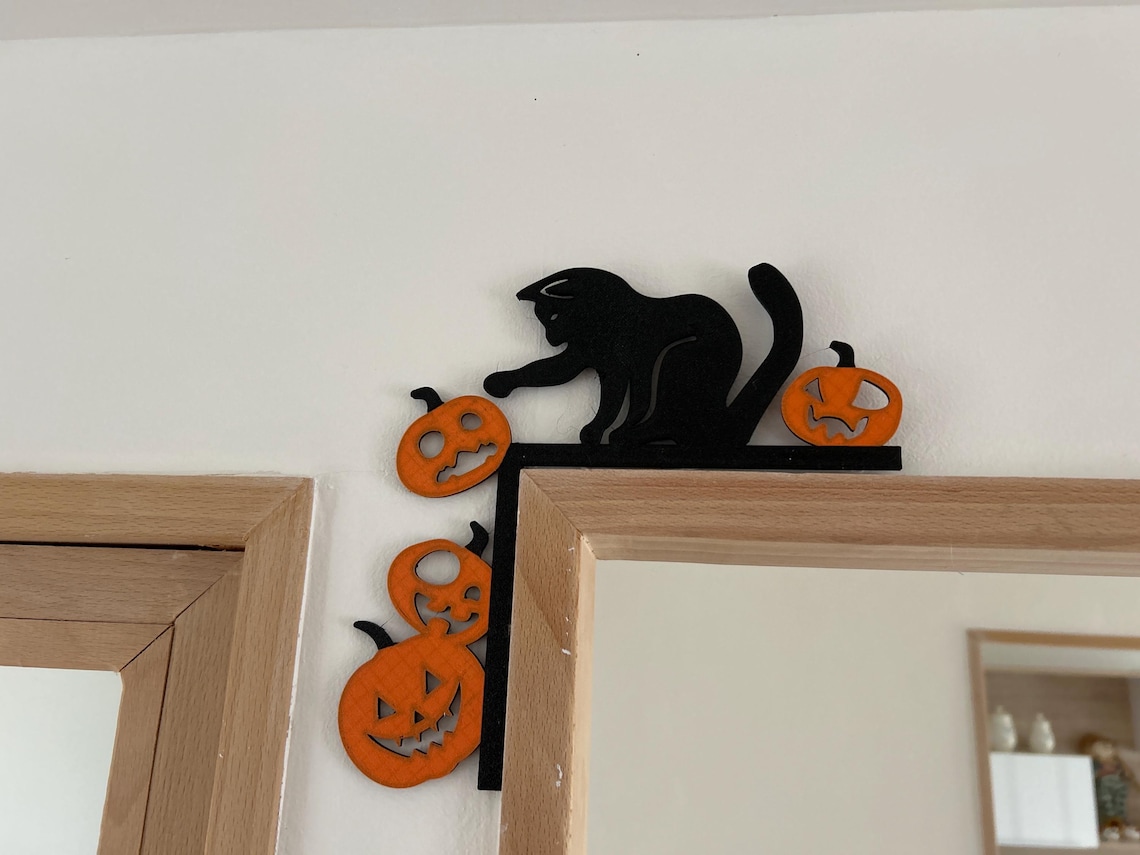 Happy Halloween Door Corner Cat - Etsy