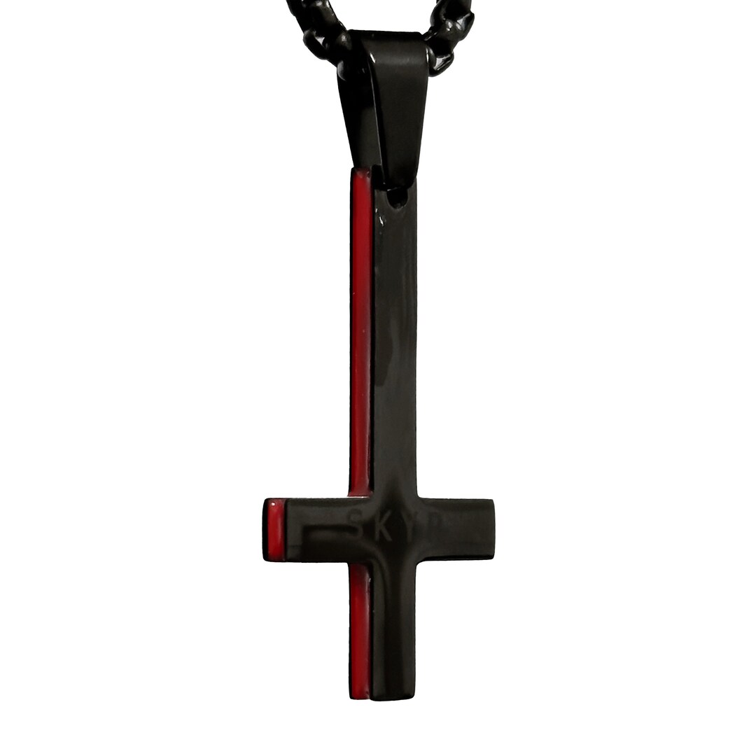 SKYR Satanic Inverted Cross Necklace Black With Red Bevel - Etsy