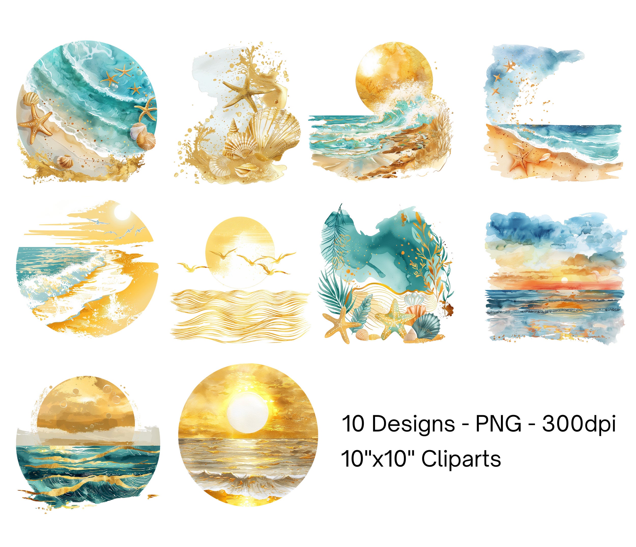 Summer Sea Gold Clipart Bundle Summer Sea Icons, Sunshine, Ocean ...