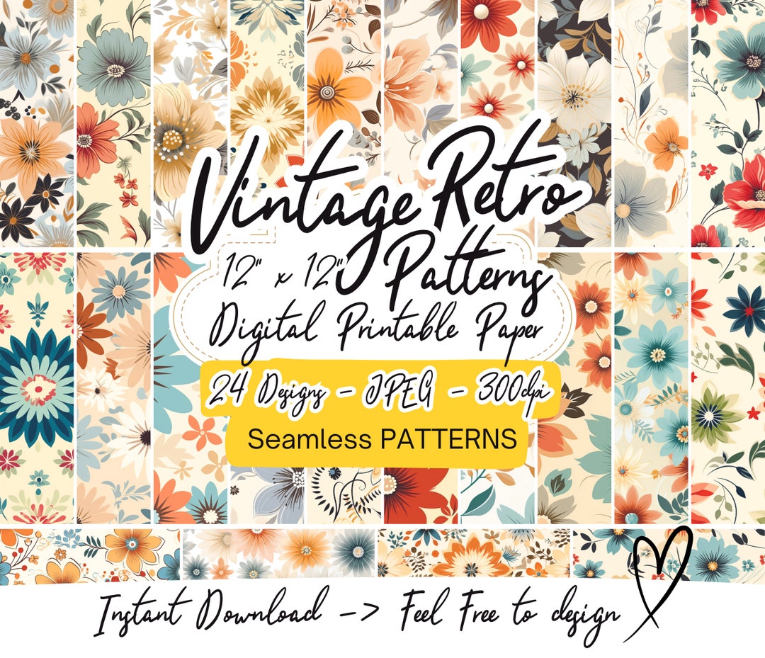 Vintage Retro Patterns Digital Paper Pack Junk Journaling Background ...