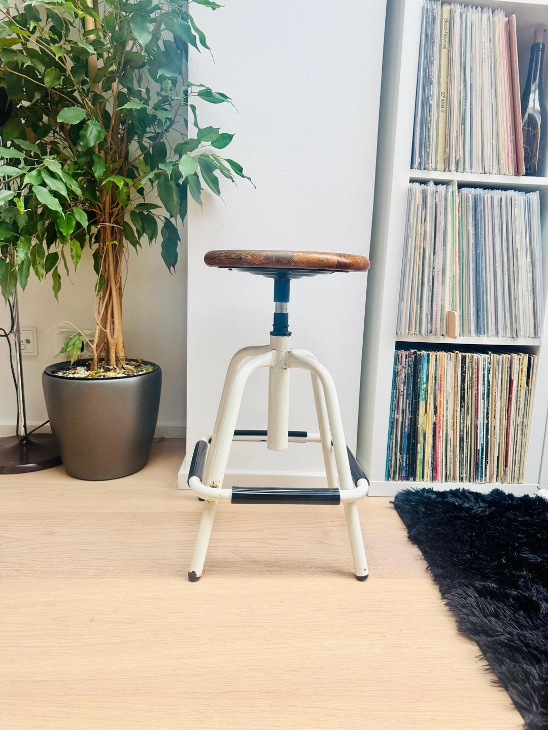 Industrial Stool Work Bench Metal Wood Retro Vintage Mid Century Shabby ...