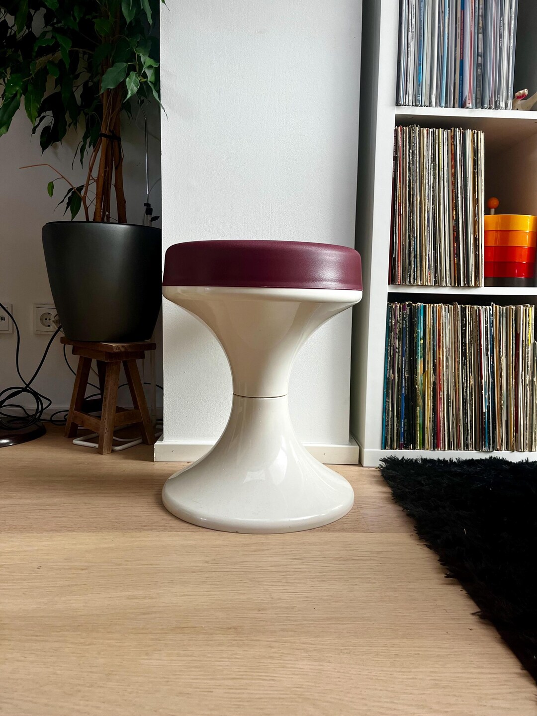 West Germany Vintage White and Aubergine Stool Side Table 70s Retro ...