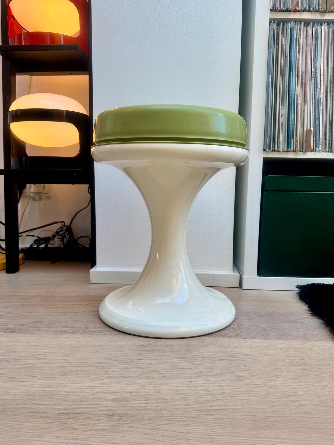 EMSA Vintage White and Light Green Stool Side Table 70s Retro Space Age ...