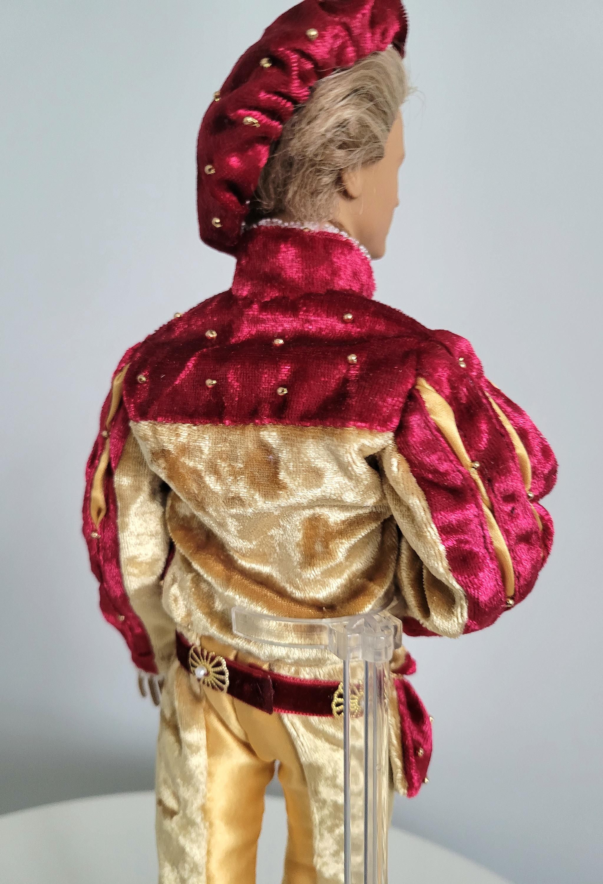 Romeo. Renaissance Outfit for 12” Male Doll – Burgundy Velvet, Handmade ...