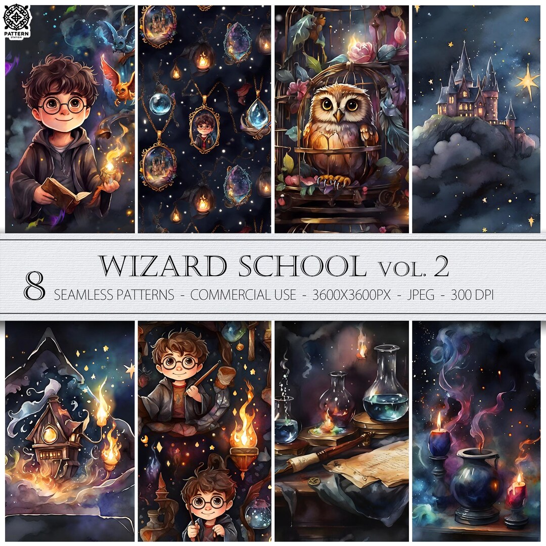 Wizard Magic School Seamless Pattern, Digital Papers, Wands, Potions ...