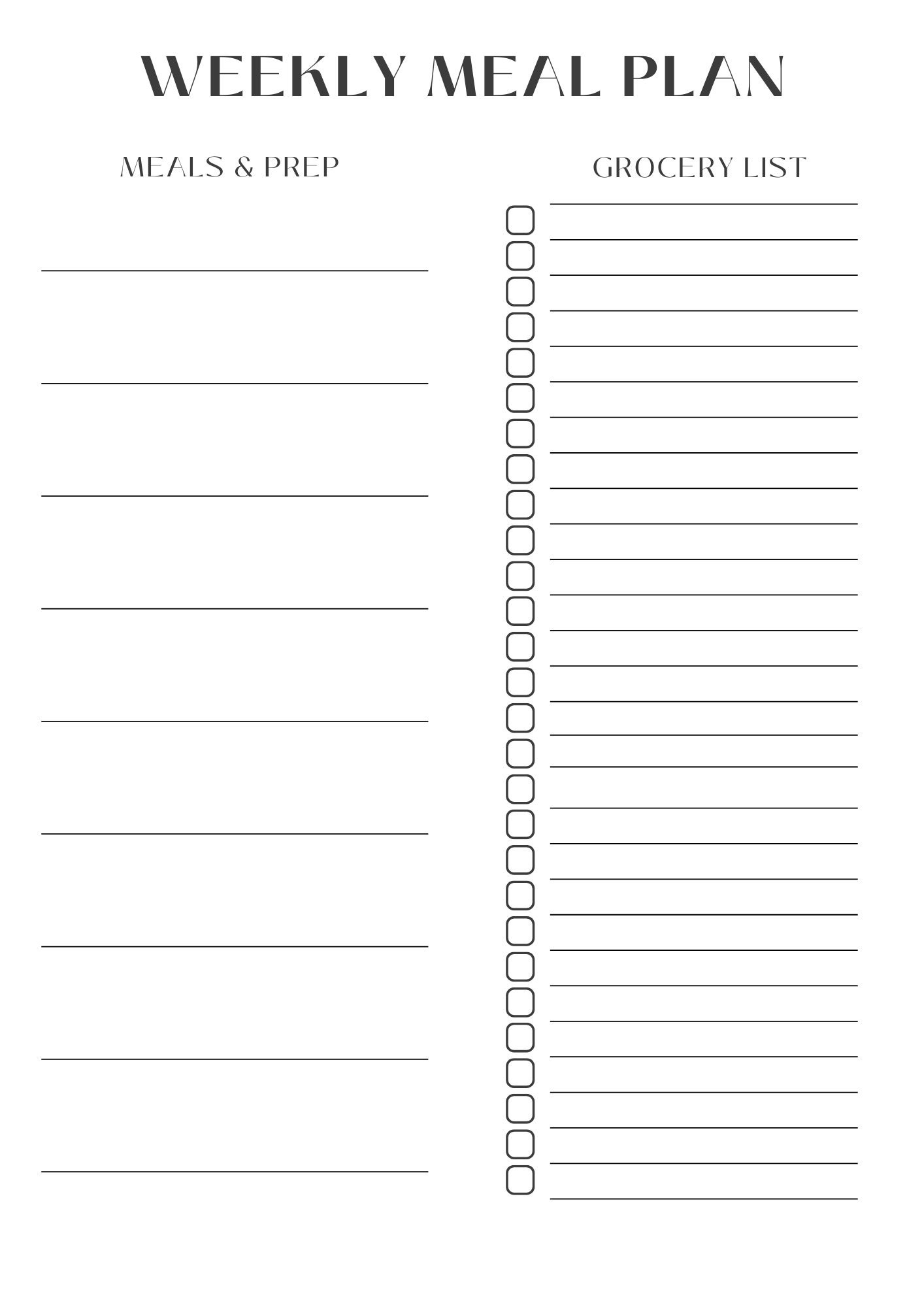 Meal Planner, Prep Organiser, and Shopping List, Simple Minimalistic ...