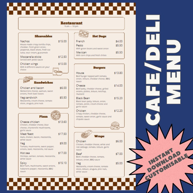 Deli, Diner Menu Template, Food Truck, Digital, Printable - Etsy