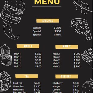 Restaurant Menu Black and Yellow - Etsy