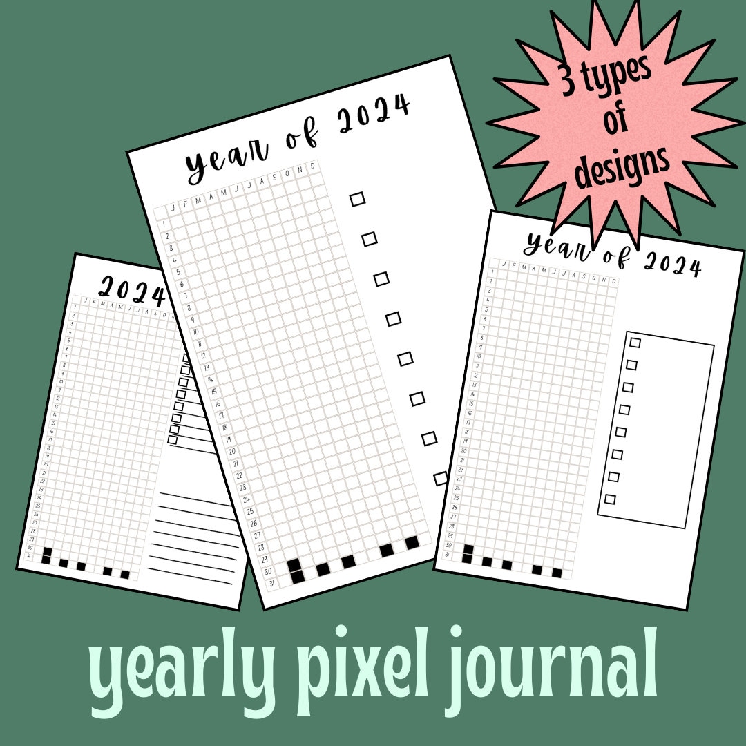 2024 Yearly Habit Tracker, Year in Pixels Bullet Journal, Plain ...