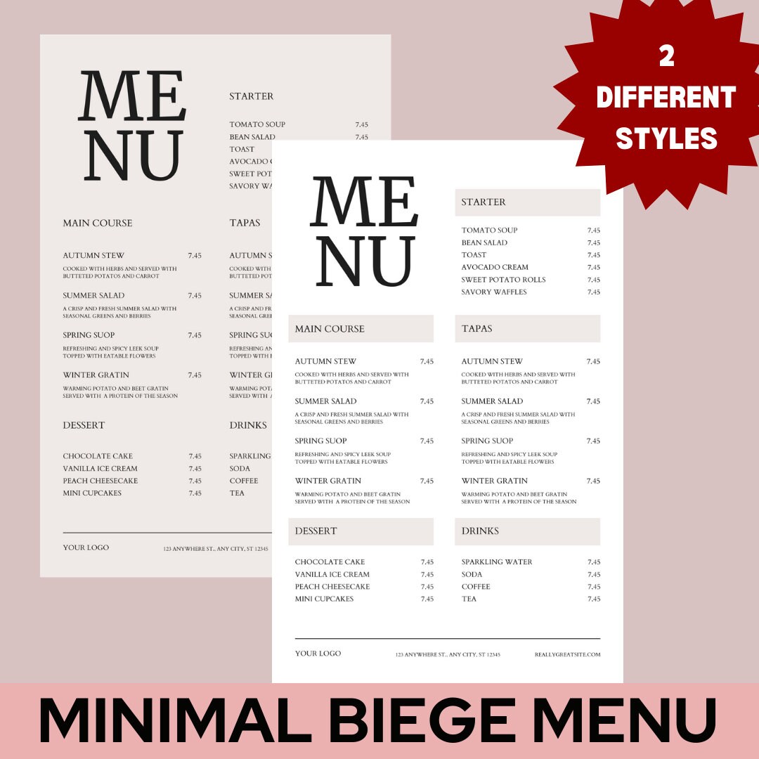 Classic Simple Modern Restaurant Menu, Bar, Tapas, Function Template ...