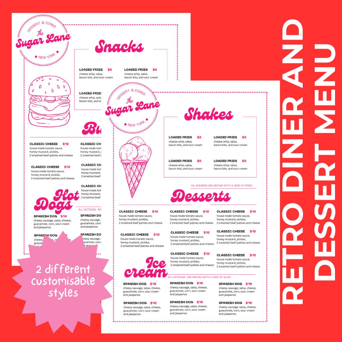 Pink and Cream Retro Menu Template for Food Trucks, Diner, Restaurant ...