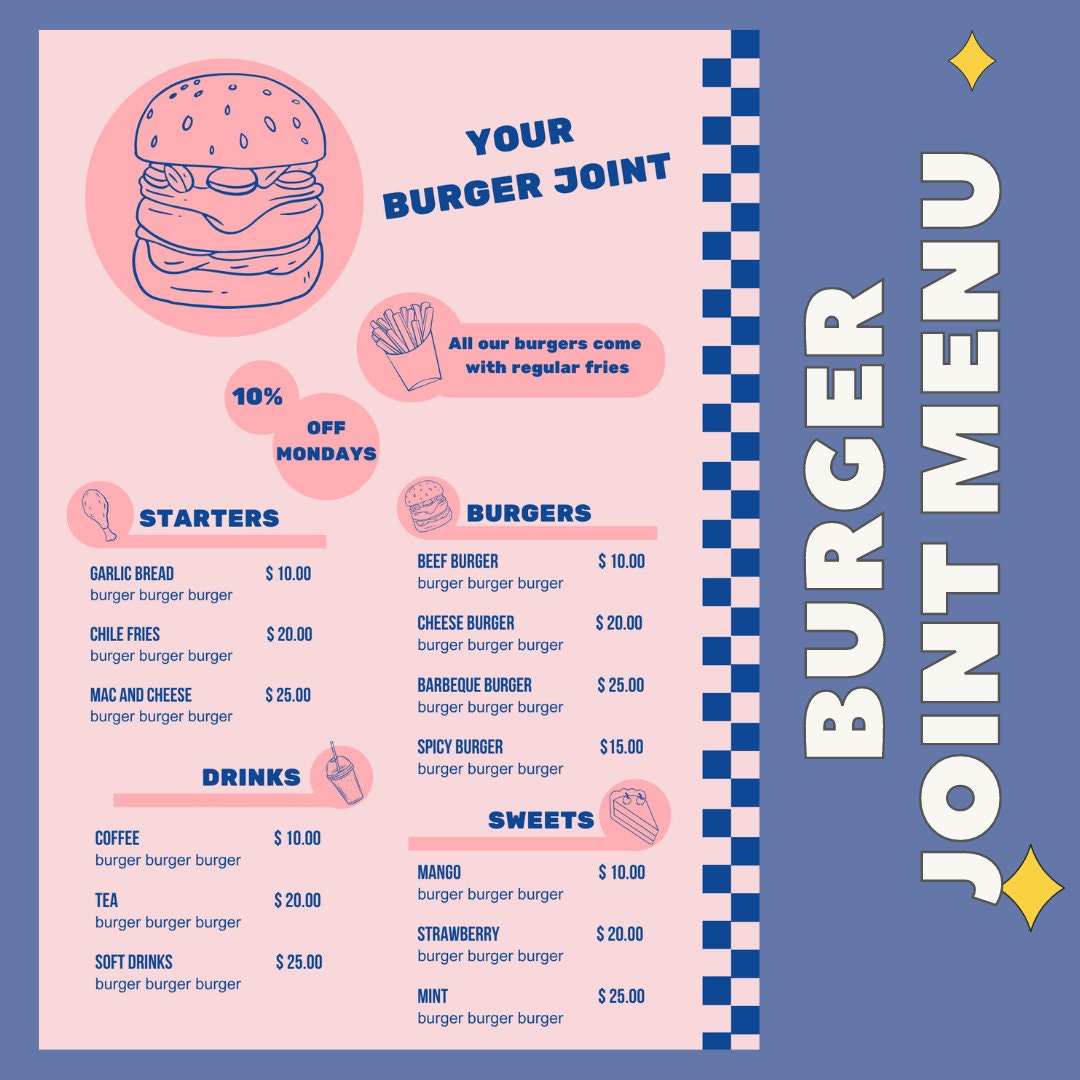 Burger Joint, Food Truck, Street Food, Menu Template, Instant Download ...