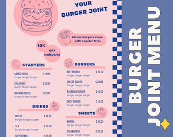Retro Burger Joint Menu Template, Street Food Truck Signage, Restaurant ...
