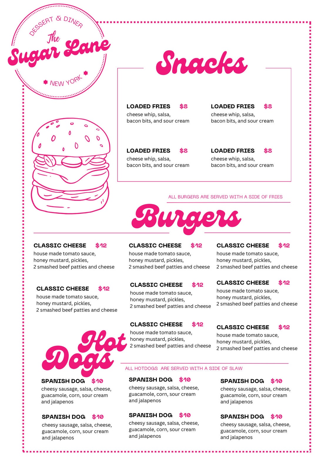Retro Diner Menu Template: Pink & Cream Design (customizable, Instant ...
