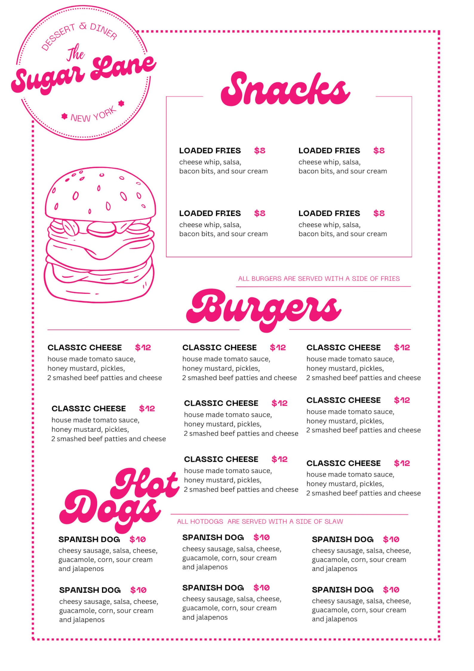 Pink and Cream Retro Menu Template for Food Trucks, Diner, Restaurant ...