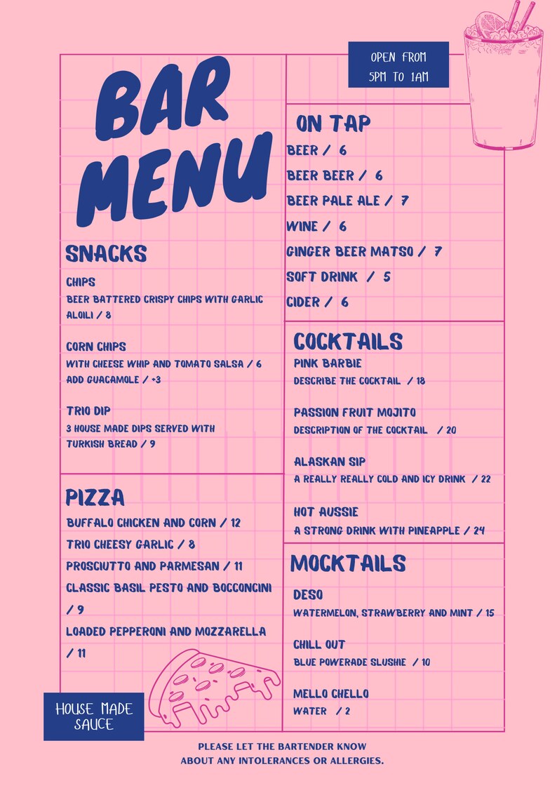 Retro Bar & Cocktail Menu Template: Rustic Style (canva, Digital ...