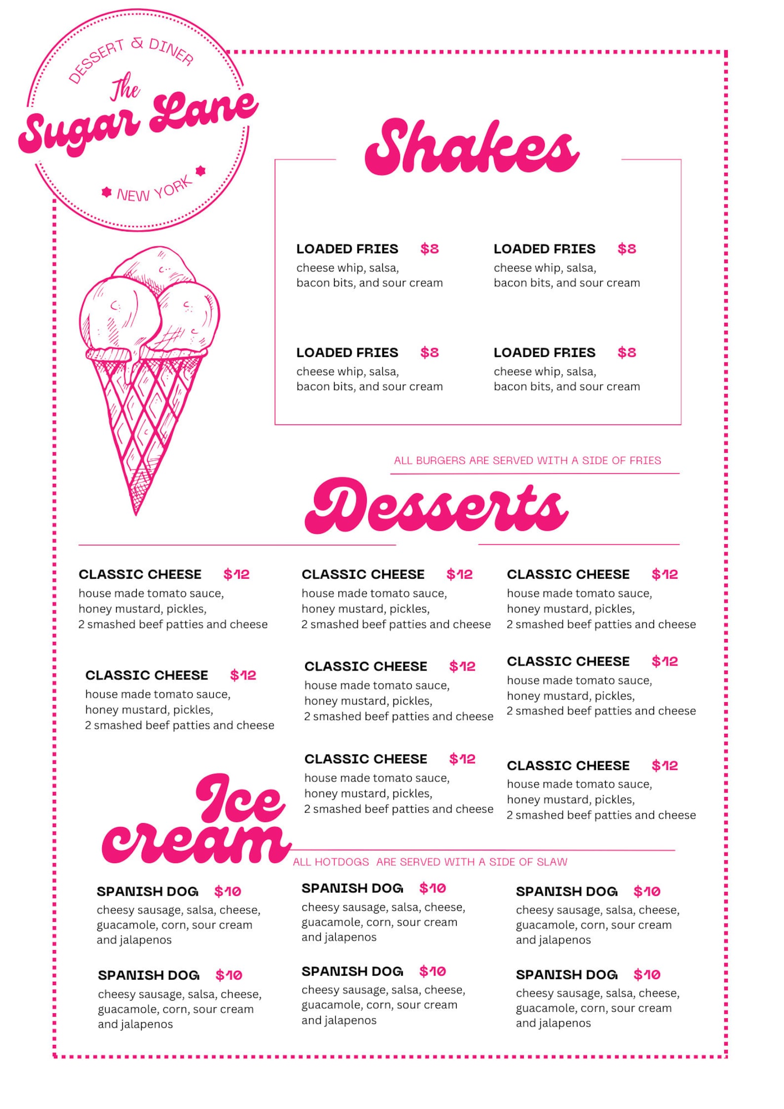 Pink and Cream Retro Menu Template for Food Trucks, Diner, Restaurant ...