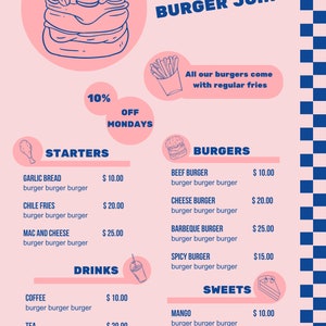 Burger Joint, Food Truck, Street Food, Menu Template, Instant Download ...