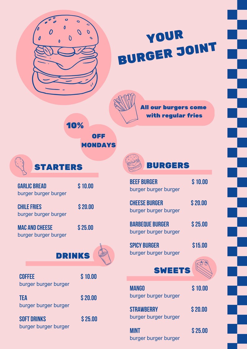 Burger Joint, Food Truck, Street Food, Menu Template, Instant Download ...