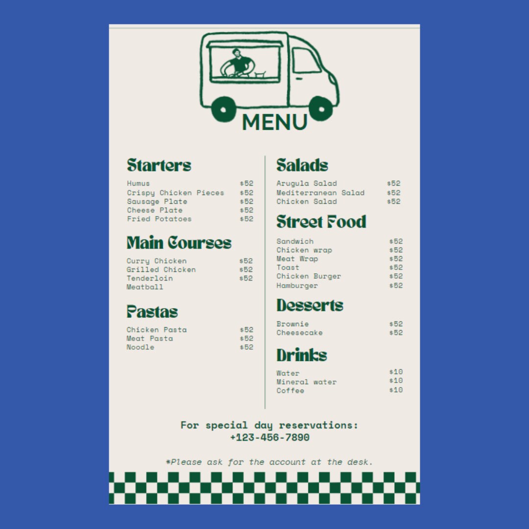 Food Truck Menu Template, Printable, Digital, Instant Download - Etsy