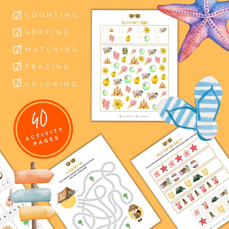40 Summer Printable Activity for Kids - Etsy